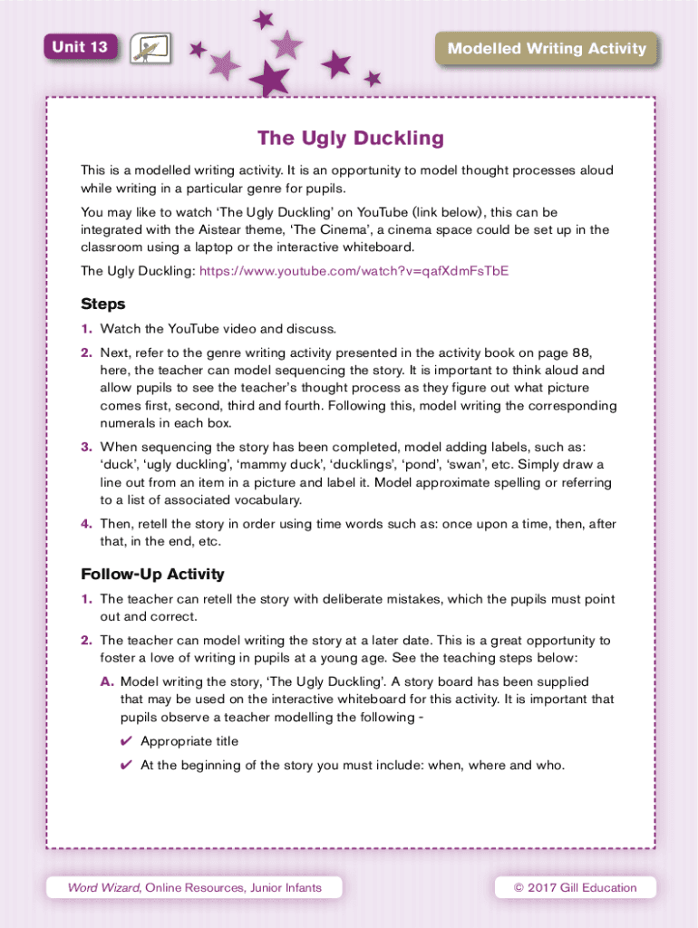 Fillable Online The Ugly Duckling Early Writing Activities (Teacher ...