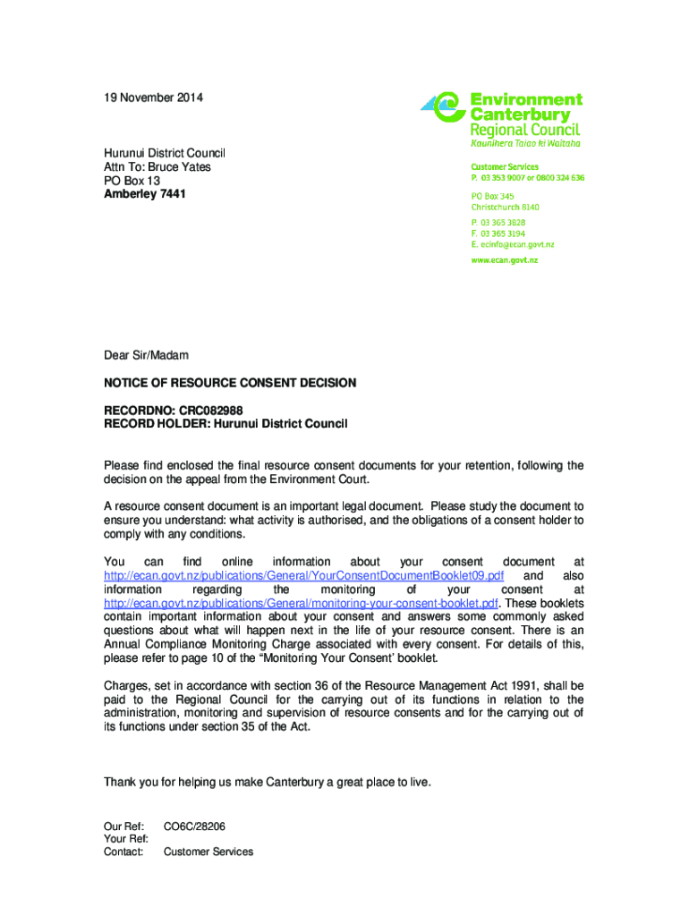 Fillable Online Hurunui District Council consent applications Fax Email ...