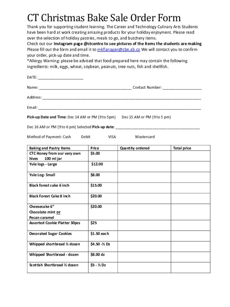 Fillable Online CT Christmas Bake Sale Order Form Fax Email Print ...