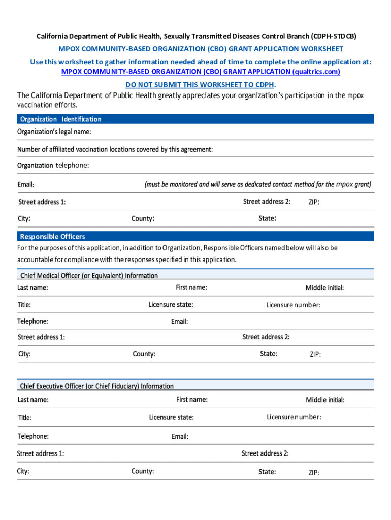 Fillable Online Mpox CBO Grant Application Worksheet. CDC COVID-19 ...