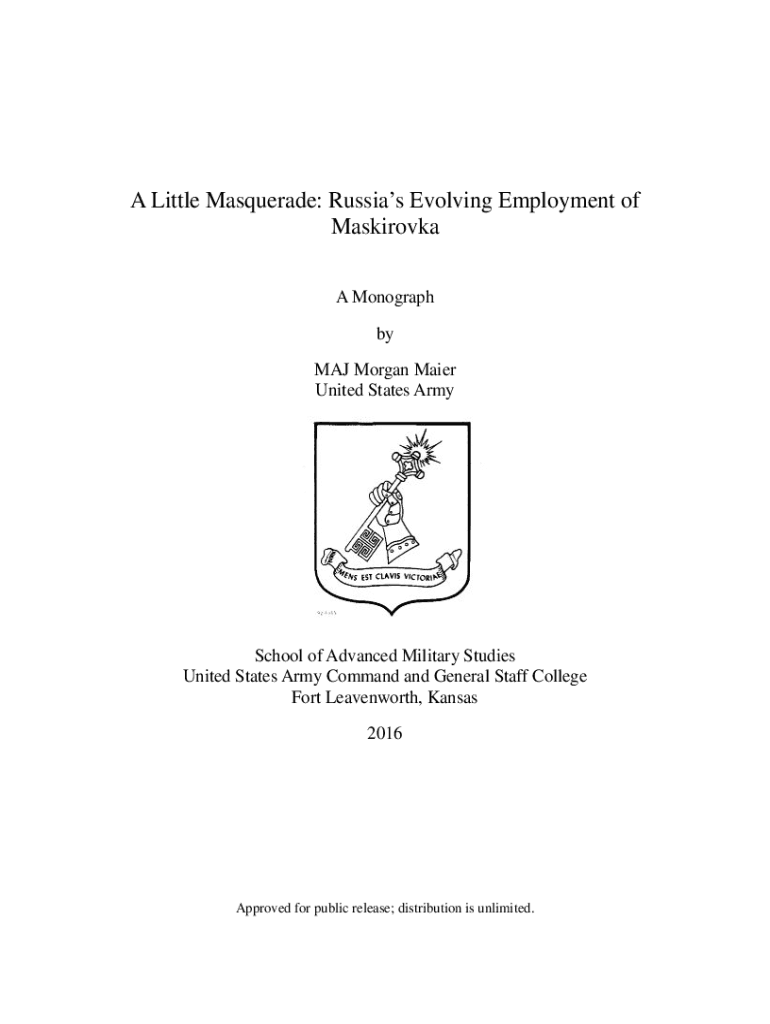 Fillable Online A Little Masquerade: Russia's Evolving Employment of ...