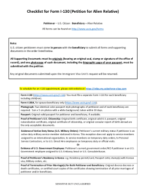 Fillable Online Checklist for Form I-130 (Immigrant Petition) Fax Email ...