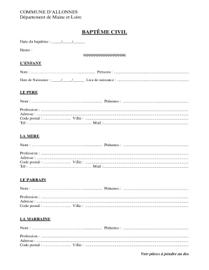Remplissable En Ligne BAPTEME CIVIL - FICHE DE RENSEIGNEMENTS Fax Email Imprimer - pdfFiller