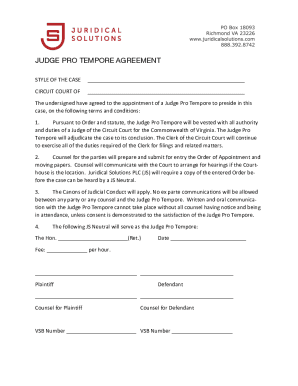 Fillable Online JUDGE PRO TEMPORE AGREEMENT Fax Email Print - pdfFiller