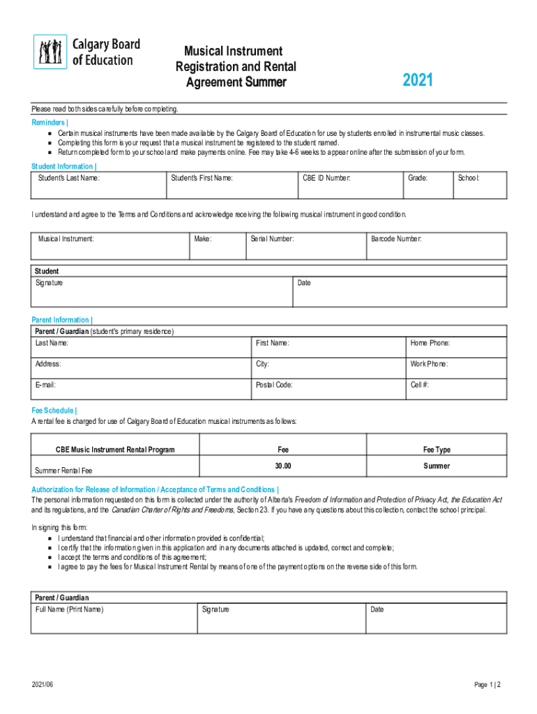 Fillable Online Instrument Rental Agreement Form - Fill Online ...
