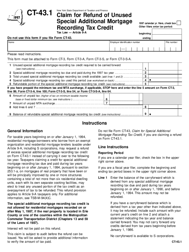 Fillable Online Form CT-43.1:1997: Claim for Refund of Unused ... - Tax ...