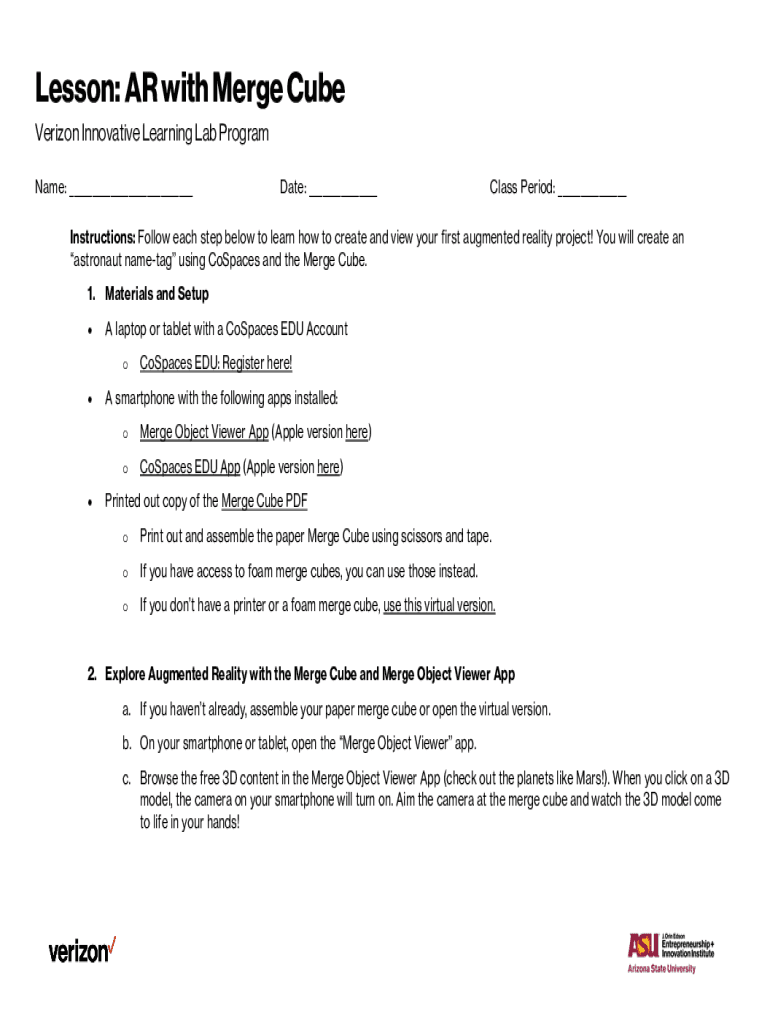 Fillable Online Augmented Reality (Lesson 1 of 4): AR with Merge Cube ...