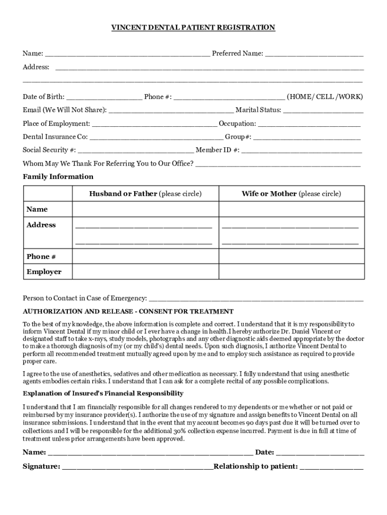 Fillable Online St. Vincent de Paul Dental Clinic Application Fax Email ...