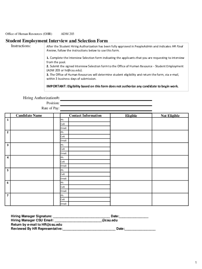 Fillable Online Hiring Process & PaperworkHiringStudent Employment Fax Email Print - pdfFiller