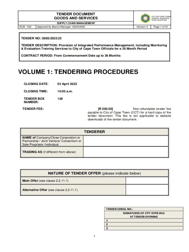 Fillable Online TENDER DESCRIPTION: Provision of Integrated Performance ...