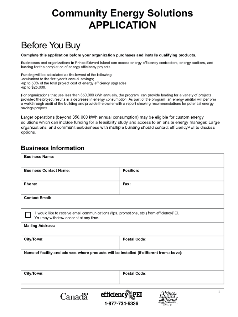 Fillable Online Community Energy Solutions APPLICATION Fax Email Print ...