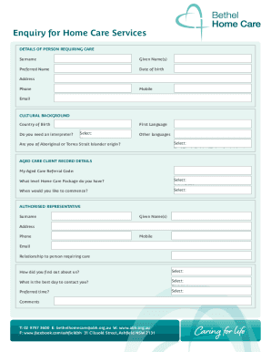 Fillable Online Bethel Home Care Web Enquiry Form Fax Email Print ...