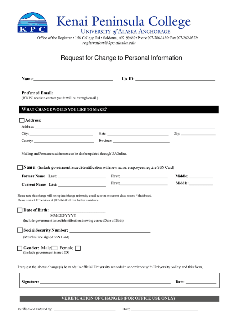 Fillable Online kpc alaska Request for Change to Personal Information ...