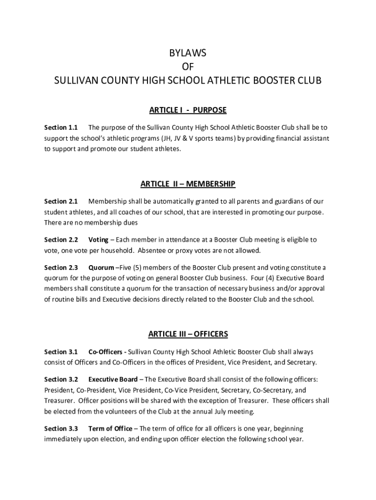 Fillable Online James Bowie High School Booster Club Association Bylaws ...