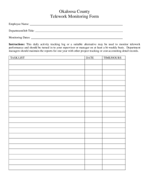 Fillable Online Okaloosa County Telework Monitoring Form Fax Email ...