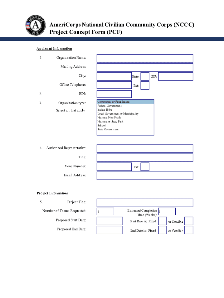 Fillable Online AmeriCorps National Civilian Community Corps (NCCC ...