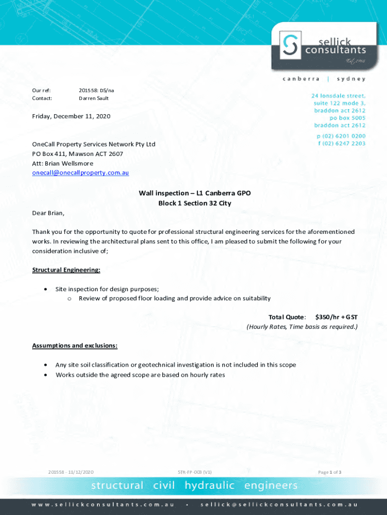 Fillable Online Wall inspectionL1 Canberra GPO Block 1 Section 32 City ...