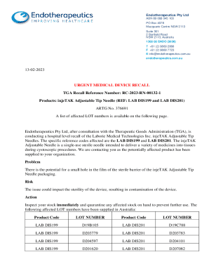 Fillable Online usanz org Urgent Recall Notice - injeTAK Adjustable Tip ...