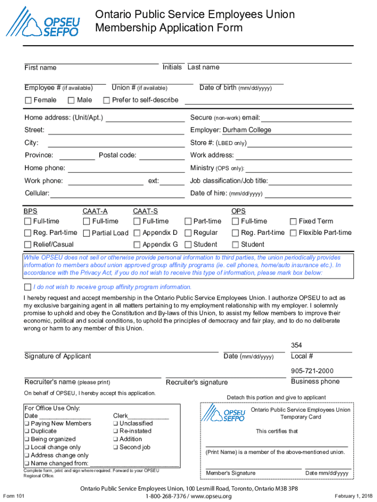 Fillable Online Opseu Membership Form - Fill Online, Printable ...