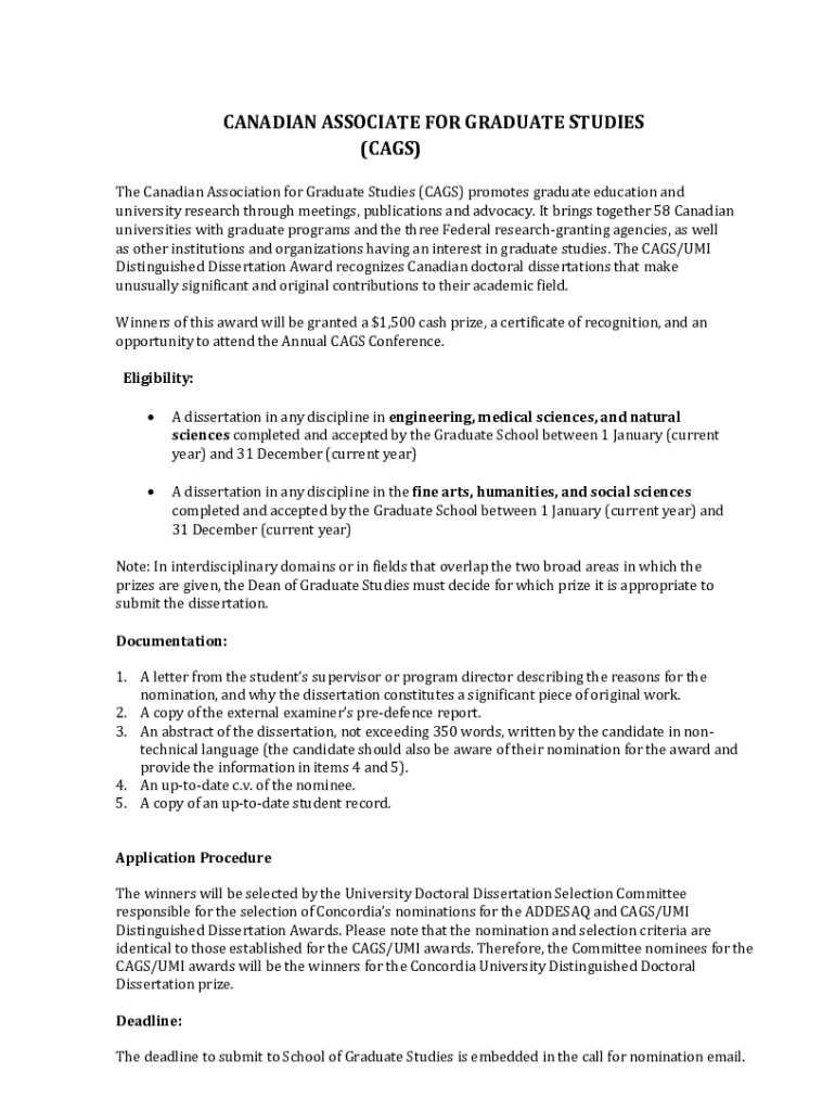 Fillable Online CAGS criteria and nomination template - Concordia ...