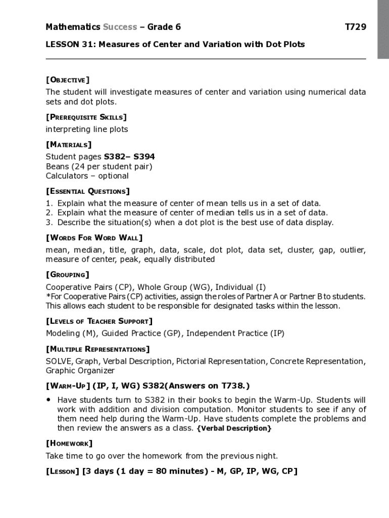 Fillable Online Unit 7: Statistics and Probability 6th Grade ...