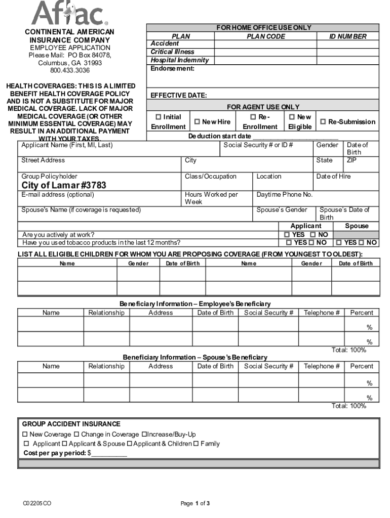 Fillable Online AFLAC Enrollment Form (PDF) - New Kent County Fax Email ...