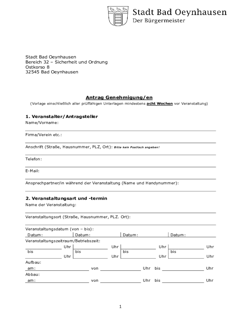 Ausfüllbar Online Antrag Genehmigung/en Fax Email Drucken - pdfFiller