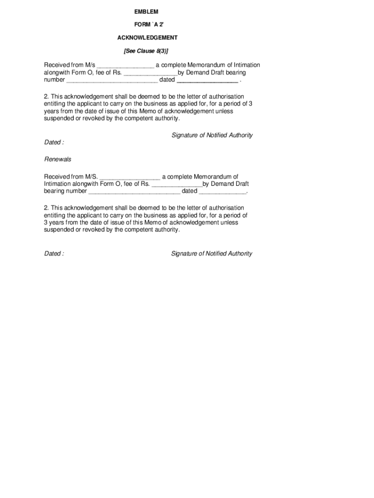 Fillable Online a complete Memorandum of Intimation alongwith Form O ...