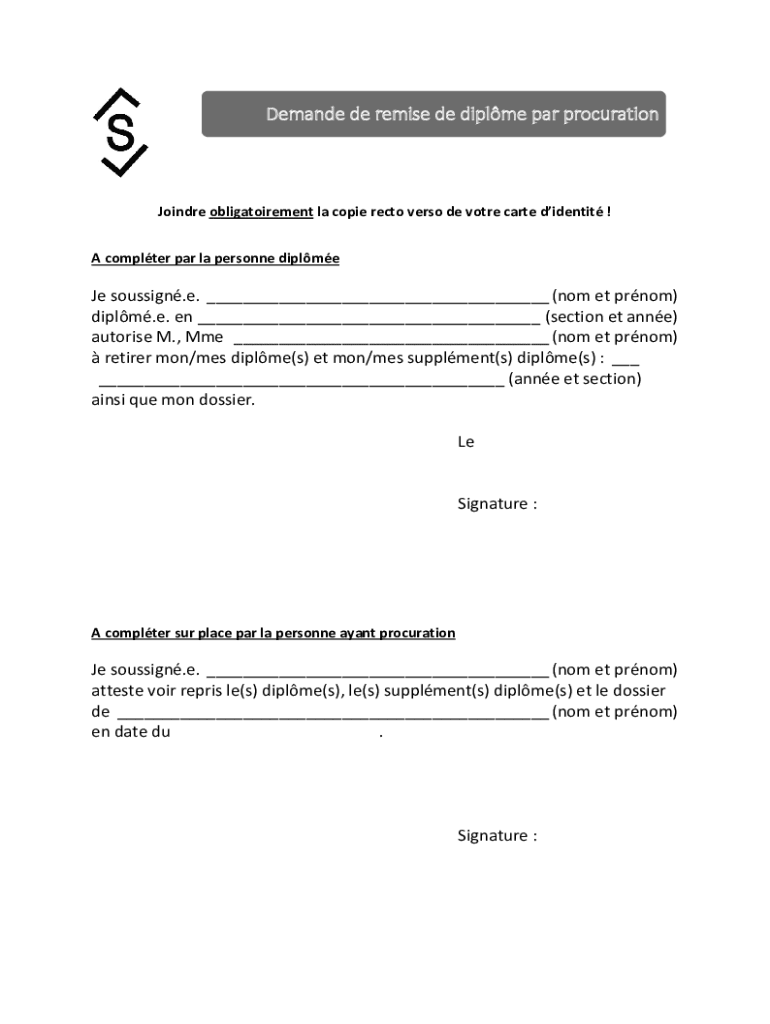 Remplissable En Ligne Modle de lettre : Procuration pour le retrait d'un diplme d ... Fax Email ...