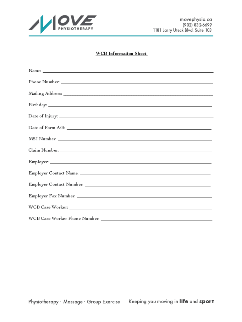 Fillable Online WCB Info Sheet Fax Email Print - pdfFiller
