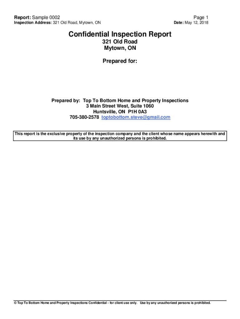 Fillable Online Confidential Inspection Report - Top To Bottom Home ...