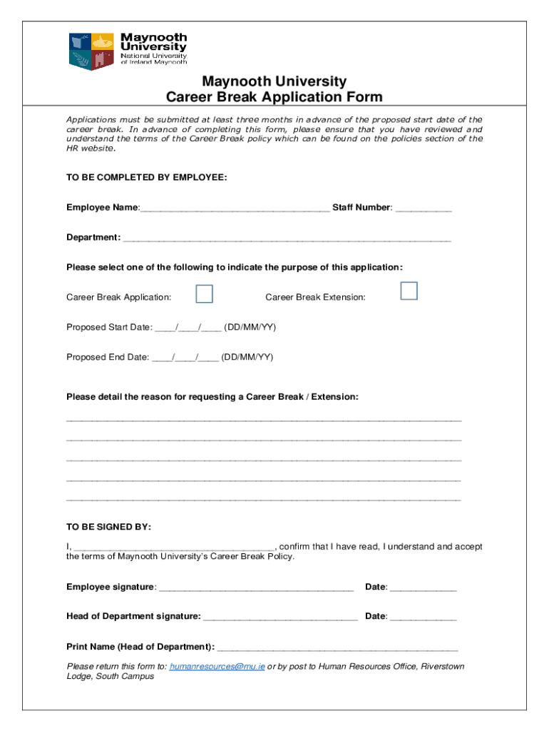 Fillable Online Career Break Application Form - Studylib Fax Email ...