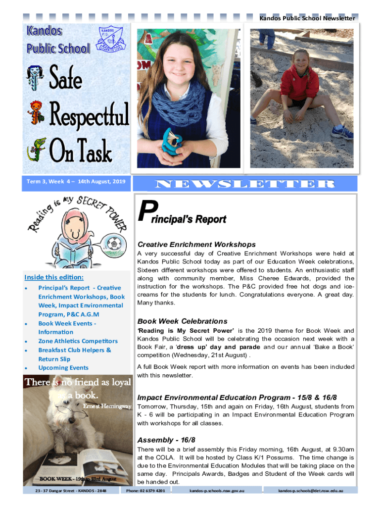 Fillable Online warmly welcome back all staff and students to Kandos ...