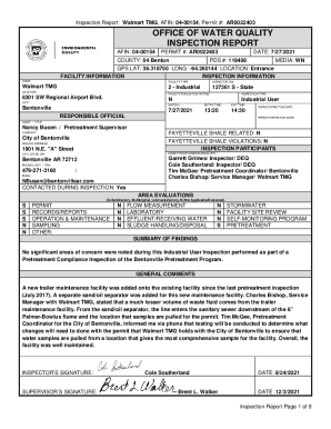 Fillable Online Inspection Report: Walmart TMG, AFIN: 04-00154, Permit ...