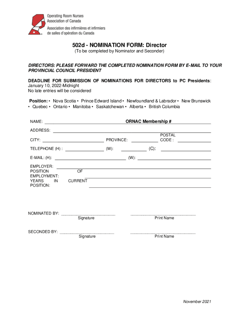 Fillable Online 502d - NOMINATION FORM: Director Fax Email Print ...