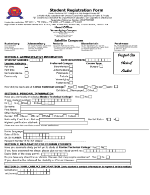 Fillable Online Student Registration Form Passport Size Photo of ...