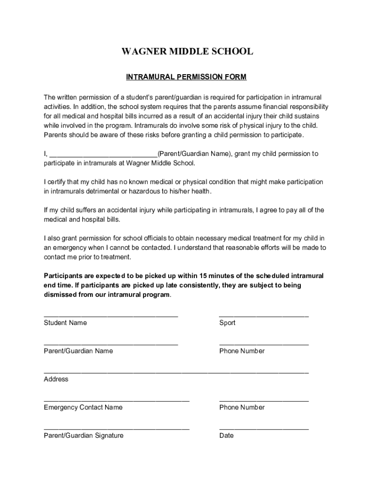 Fillable Online Sample Intramural Permission & Acknowledgement of ...