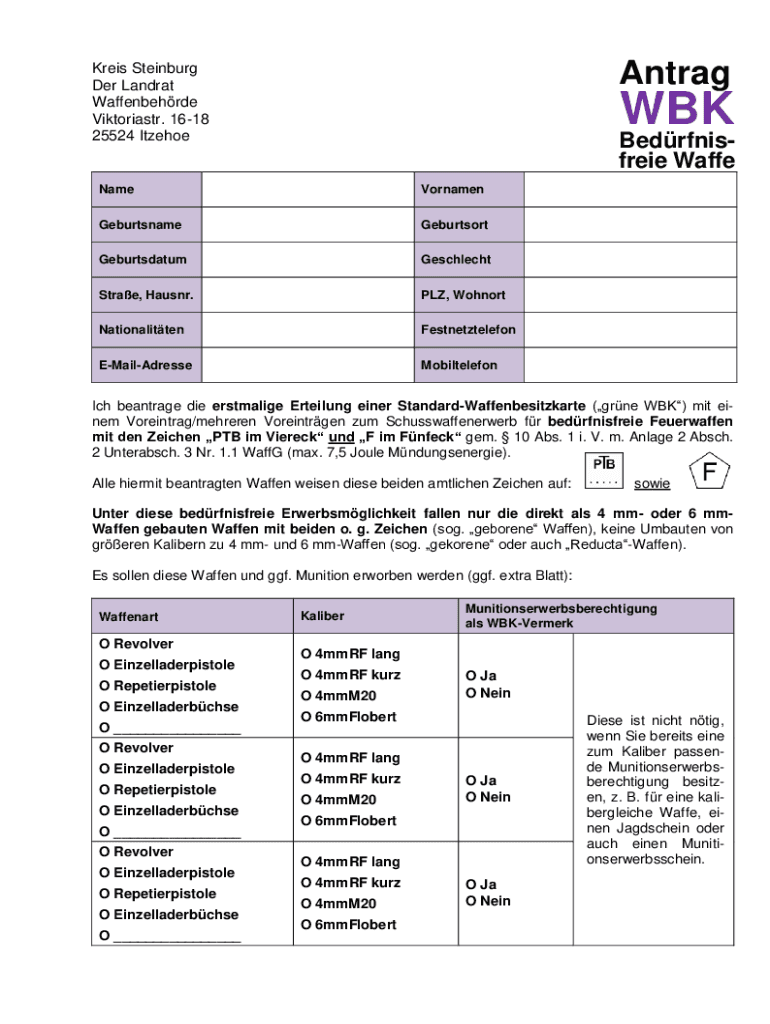 Ausfüllbar Online Erlaubnis zum Erwerb und Besitz von Waffen und Munition ... Fax Email Drucken ...