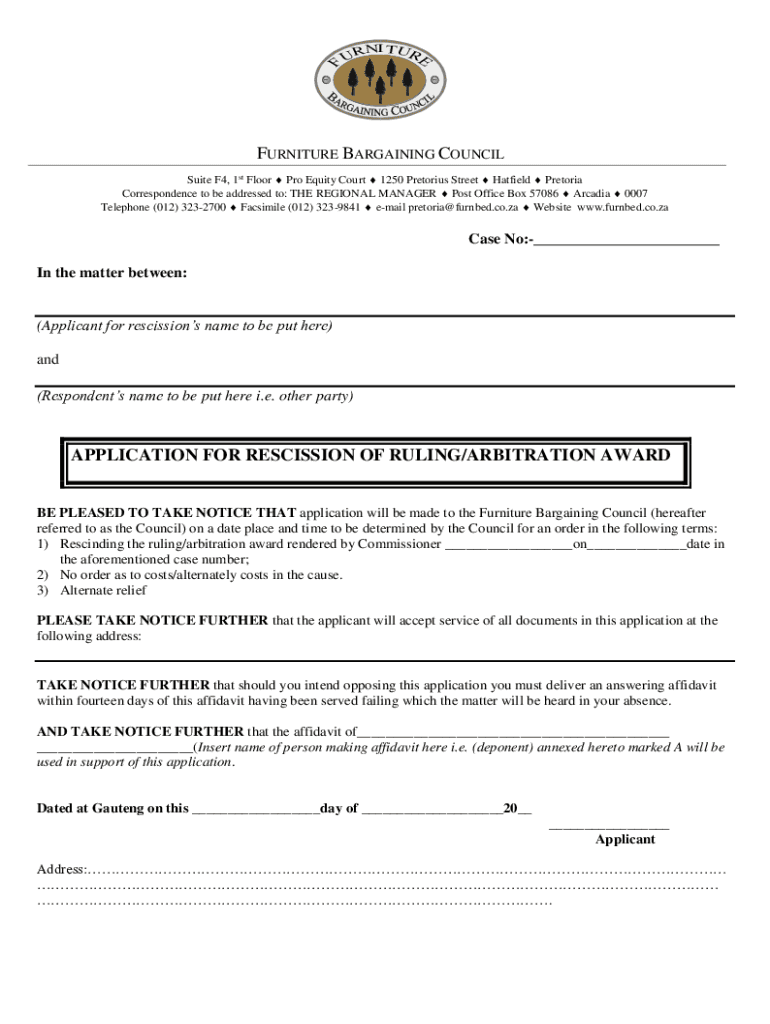 Fillable Online Furniture Bargaining CouncilSuite F4 1st Floor Pro ...