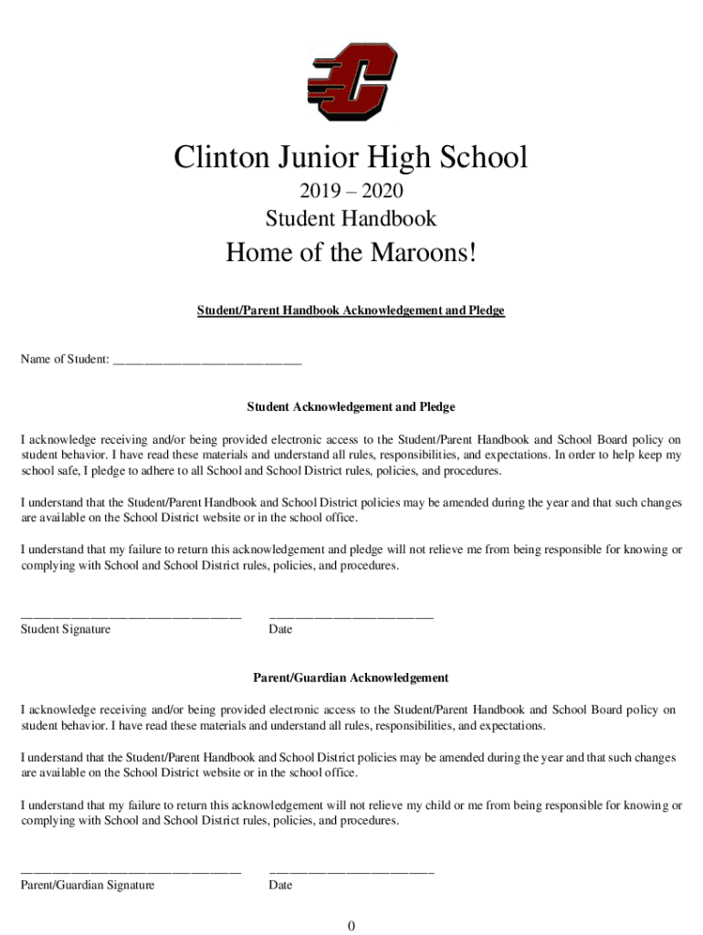 Fillable Online Student/Parent Handbook Acknowledgement... Fax Email Print - pdfFiller