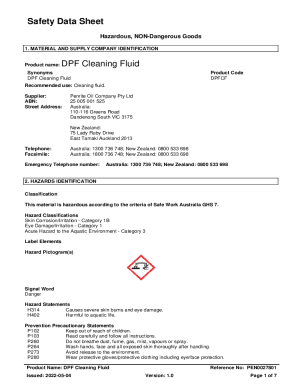 Fillable Online Safety Data Sheet Product name: DPF Cleaning Fluid Fax ...