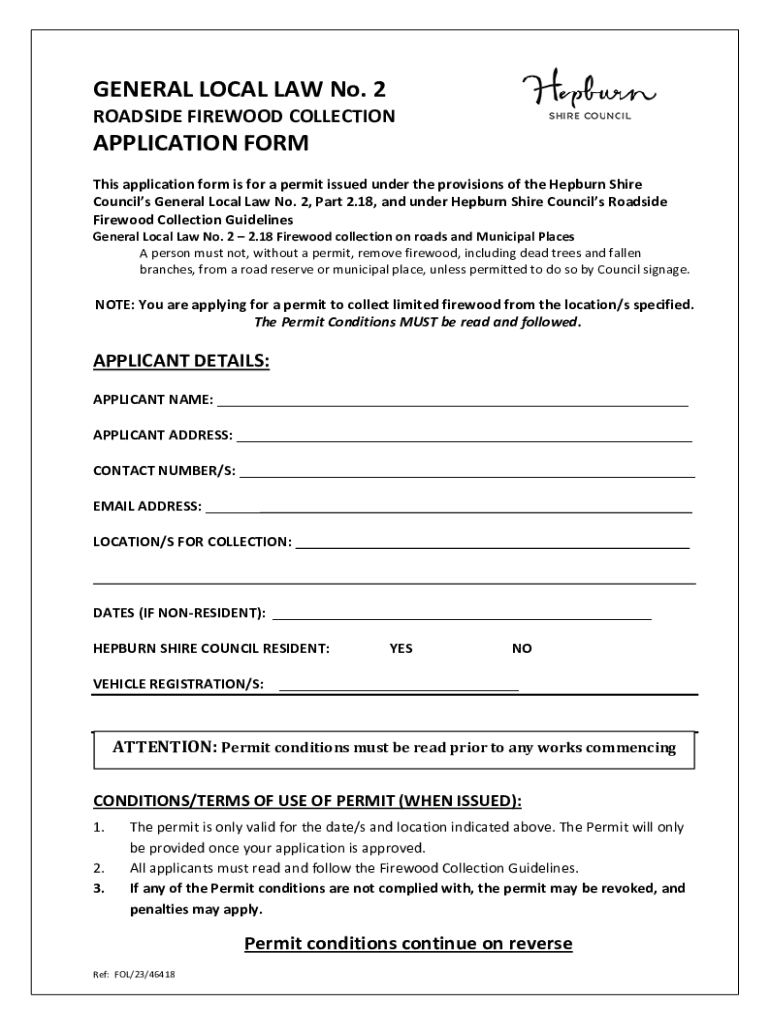 Fillable Online Roadside Firewood Collection Permit Application Form ...