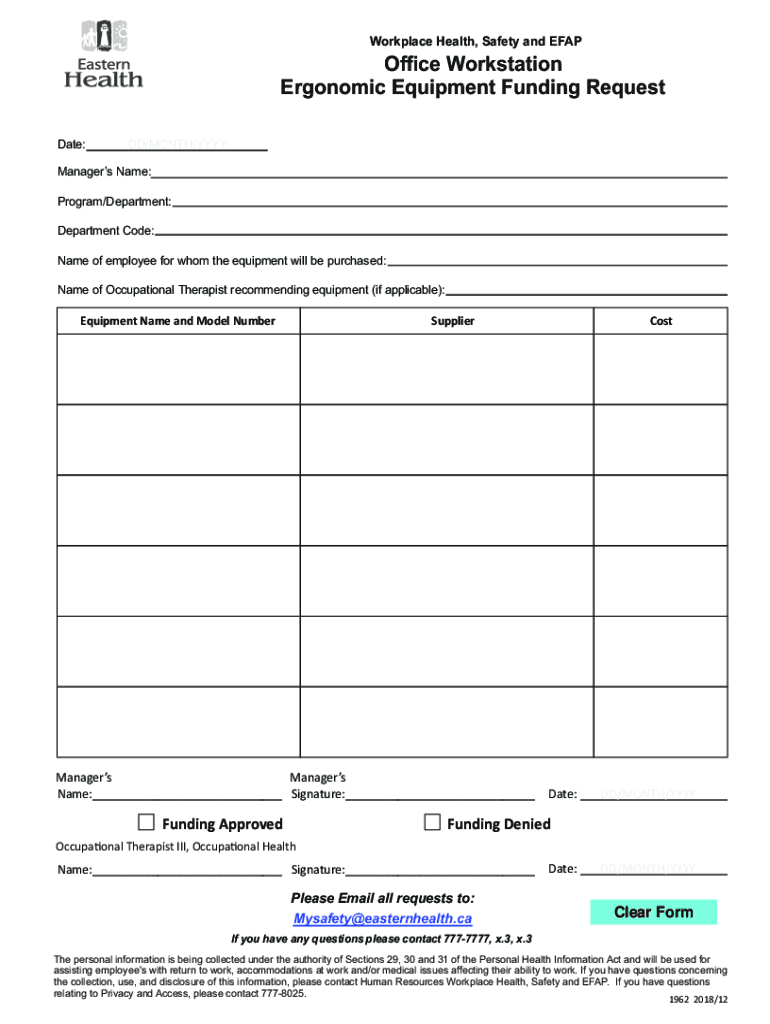 Fillable Online Office Workstation Ergonomic Equipment Funding Request ...