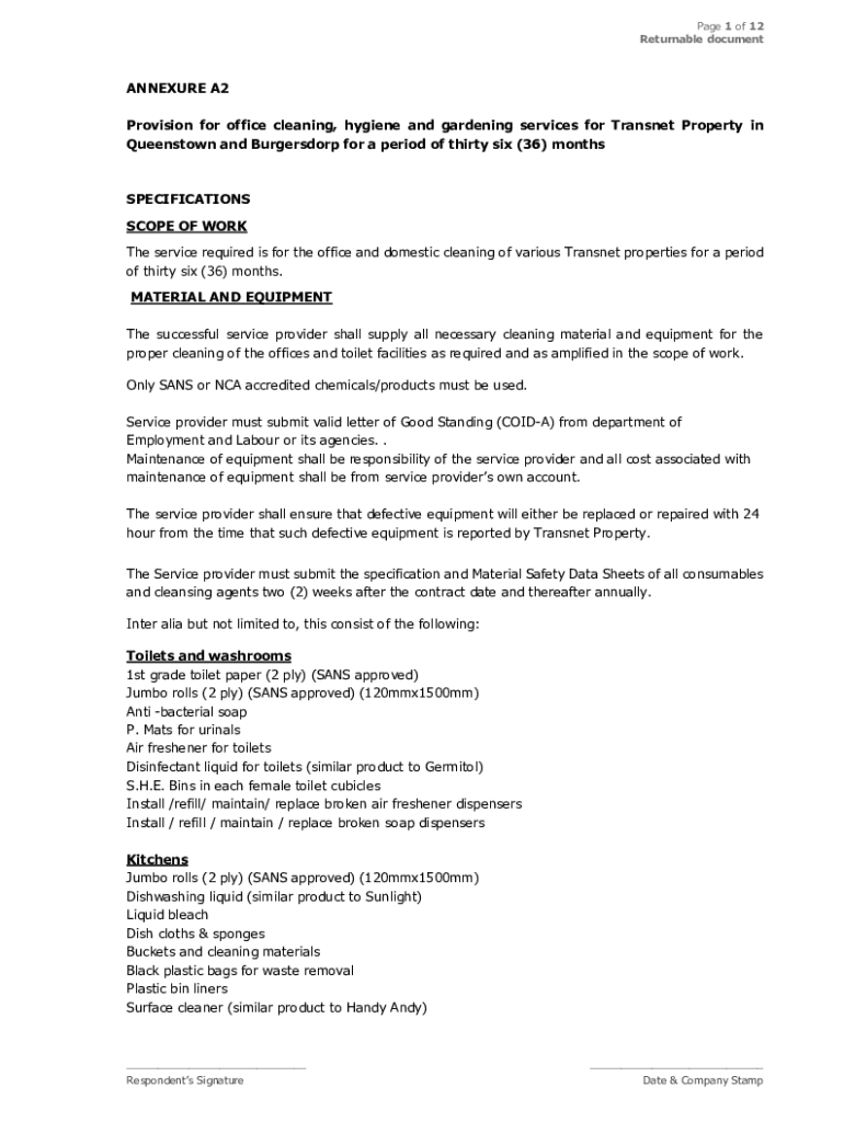 Fillable Online For the Provision of Office Cleaning, Hygiene and ...