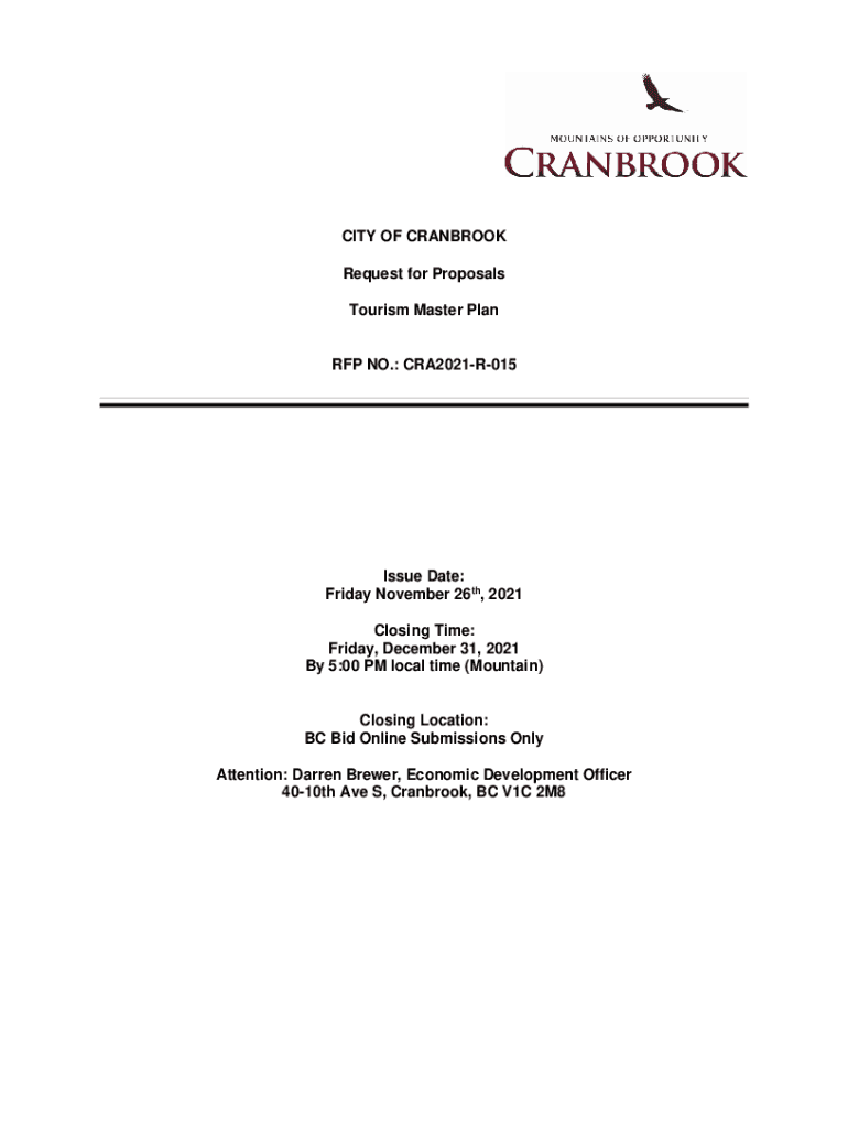 Fillable Online City of Cranbrook RFPTourism Master Plan Addendum #1 ...