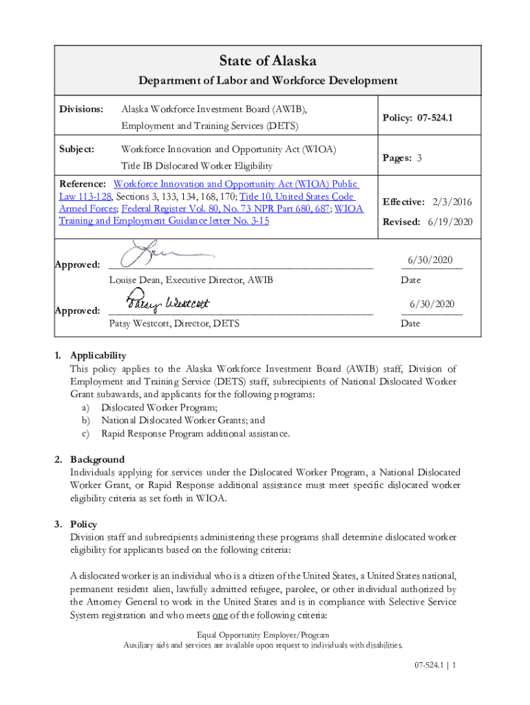 Fillable Online labor state ak Alaska Workforce Innovation and ...