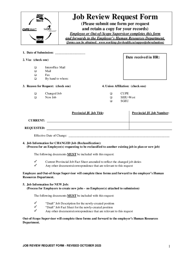 Fillable Online Job Review Request Form Fax Email Print - pdfFiller