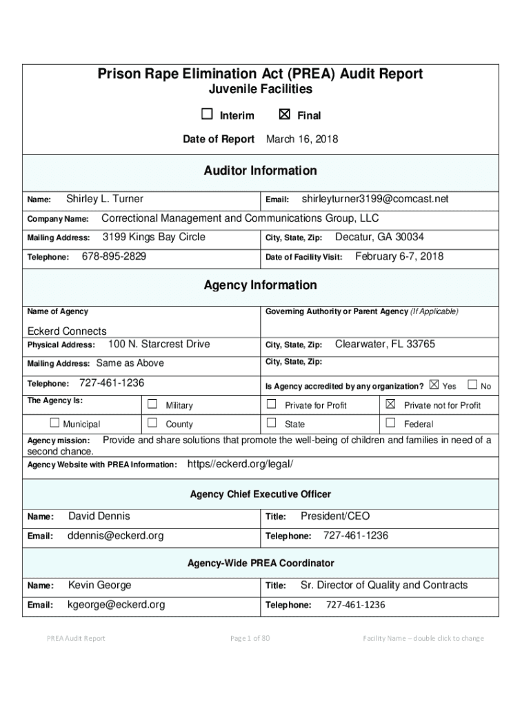 Fillable Online Prison Rape Elimination Act (PREA) Audit ... - Assets ...