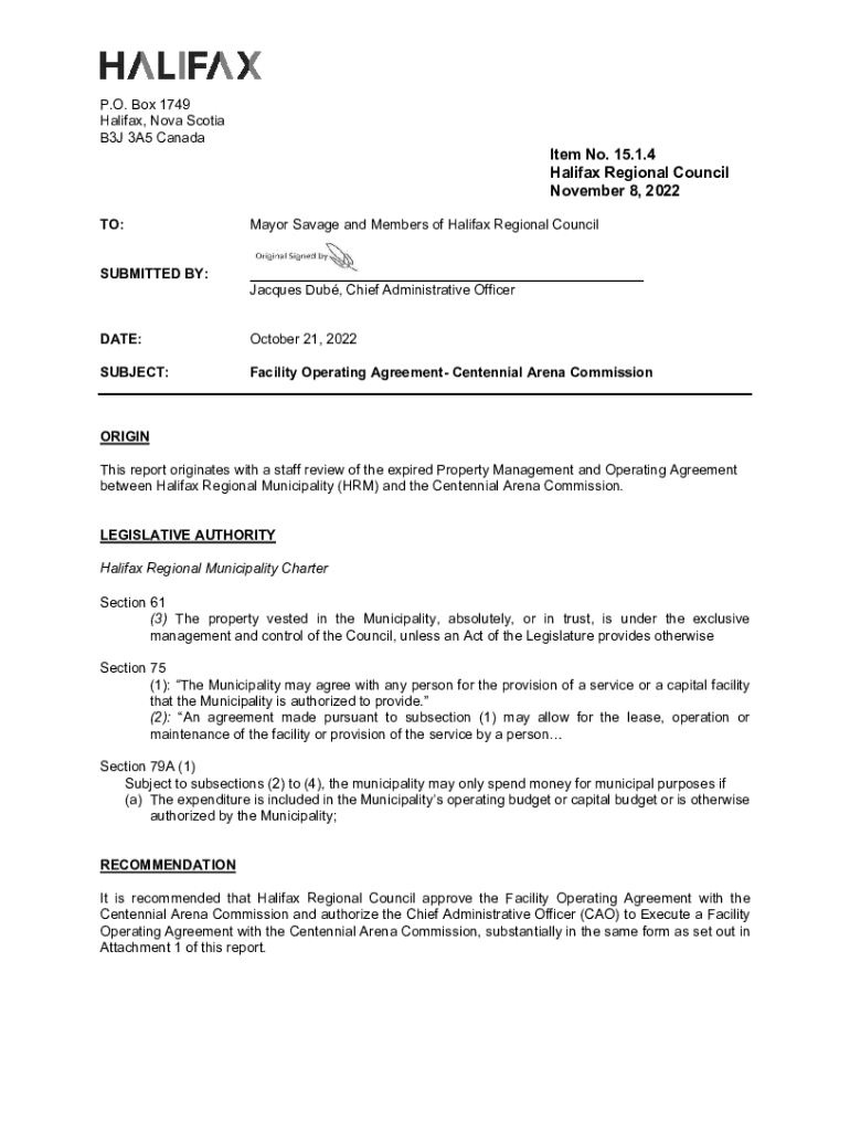 Fillable Online Facility Operating AgreementCentennial Arena Commission ...