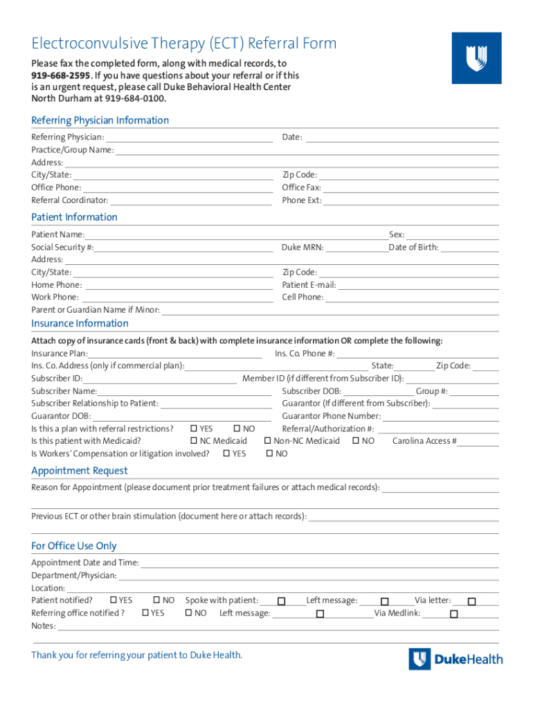 Fillable Online Electroconvulsive Therapy (ECT) Referral Form ...